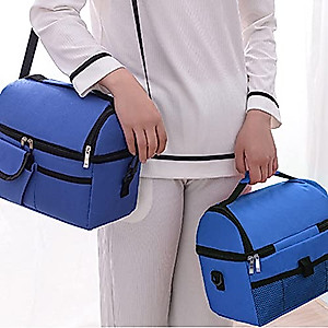 Vaupan Large Insulated Lunch Bag for Women and Men, Dual Compartment Reusable Lunch Box for Office Work Picnic, Leakproof Cooler Lunch Tote Bag with Adjustable Shoulder Strap for Adult (Blue)