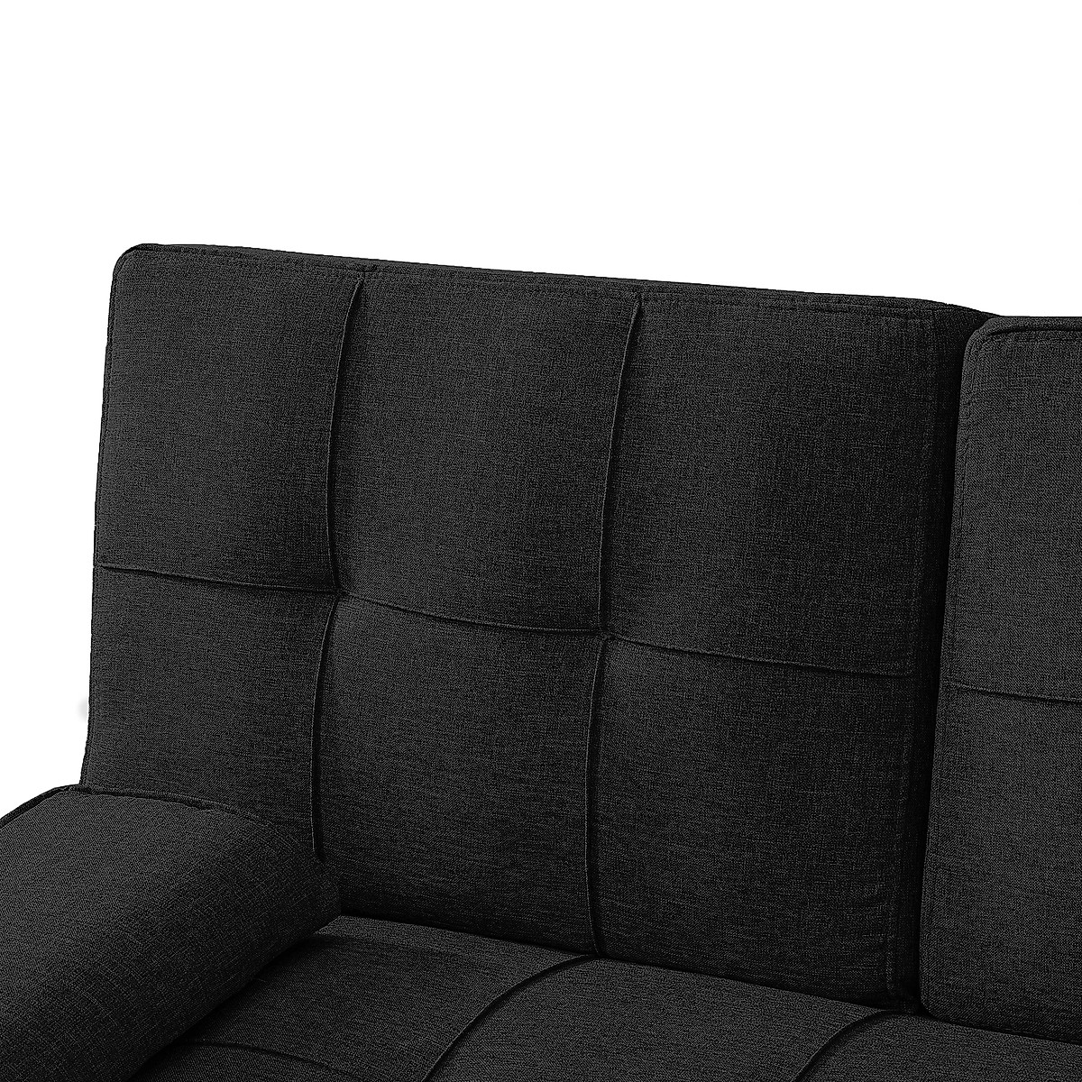 Eafurn Convertible Futon Sofa Cup Holders,Adjustable Sleeper Loveseat Couch,61.42" Linen Home Recliner Reversible Folding Daybed Guest Bed w/Removable Pillow-Top Armrests,Chromed Metal Legs, Black