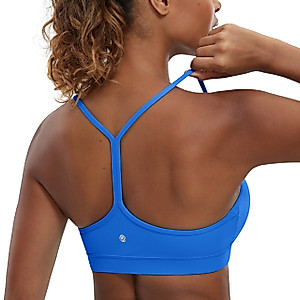 CRZ YOGA Butterluxe Womens Y Back Sports Bra - Padded Racerback Low Impact Spaghetti Thin Strap Workout Yoga Top Sparkle Blue Medium