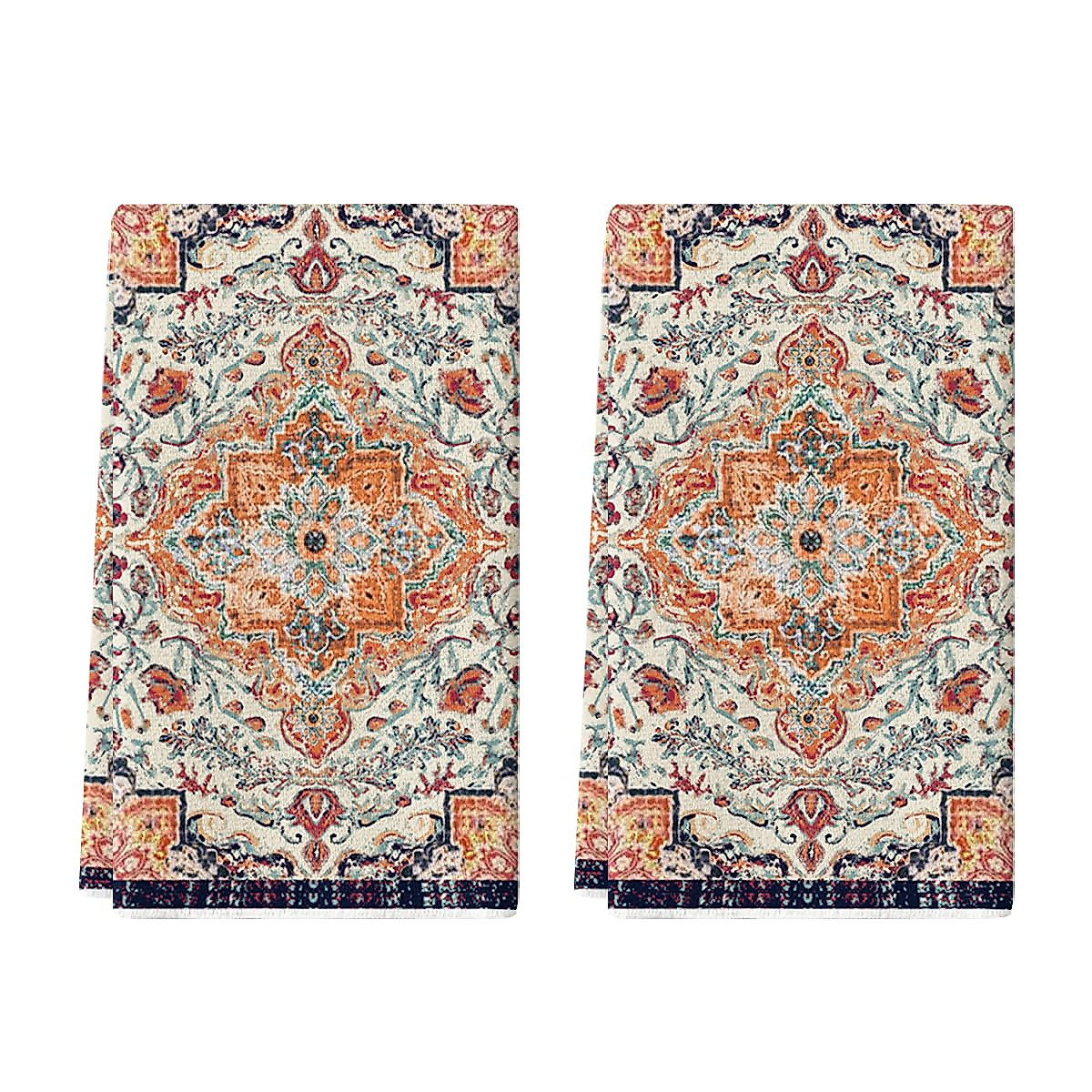 Artoid Mode Orange Flowers Bohemia Boho Kitchen Towels Dish Towels, 18x26 Inch Daily Seasonal Decoration Hand Towels Set of 2