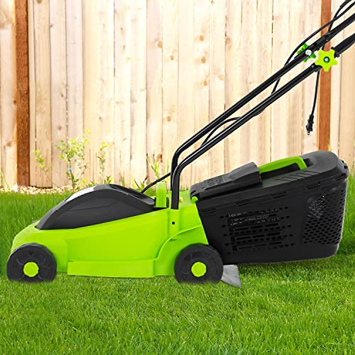 HKLGorg Electric Lawn Mower, 13-Inch 12 Amp Corded Push Mower with 3-Position Height Adjustment, 25L Collection Box, Corded Folding Handle, Electric Dethatcher for Yard, Lawn and Garden Care (Green)