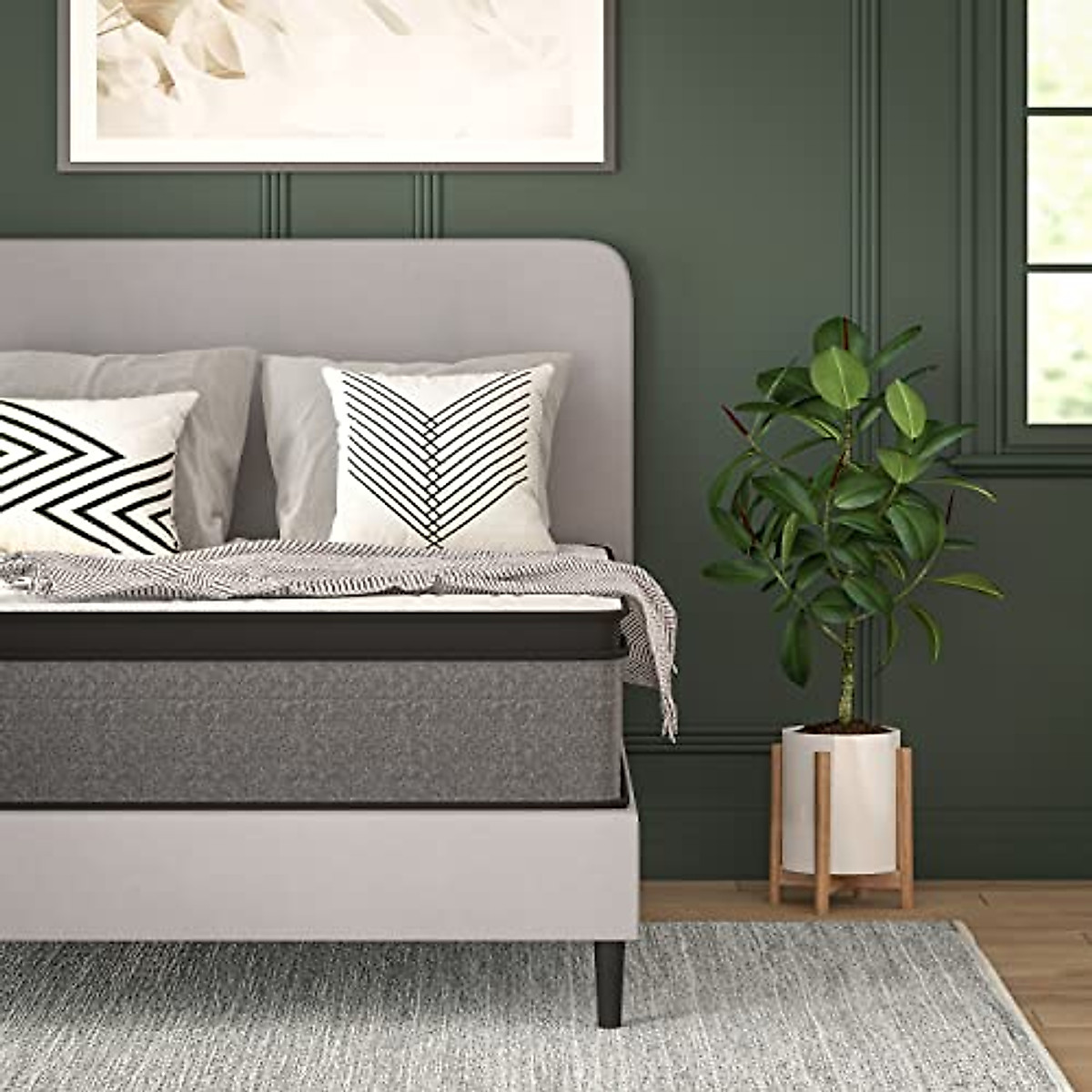 Flash Furniture Capri Comfortable Sleep 13 Inch Euro Pillow Top Hybrid Pocket Spring Mattress - Full - CertiPUR-US Certified Foam - Mattress in a Box, White