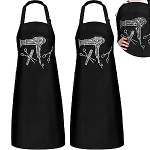 Coume 2 Pcs Hair Stylist Apron Hairstylist Salon Apron with Rhinestone Tools 3 Pockets Waterproof Hairdresser Barber Apron(White,Trendy Style)