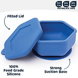 Tiny Twinkle Silicone Suction Bowl with Lid for Baby and Toddler - 100% Silicone - BPA Free - Microwave Safe - Suction Bowls For Baby, Snack Containers For Toddlers (Indigo)