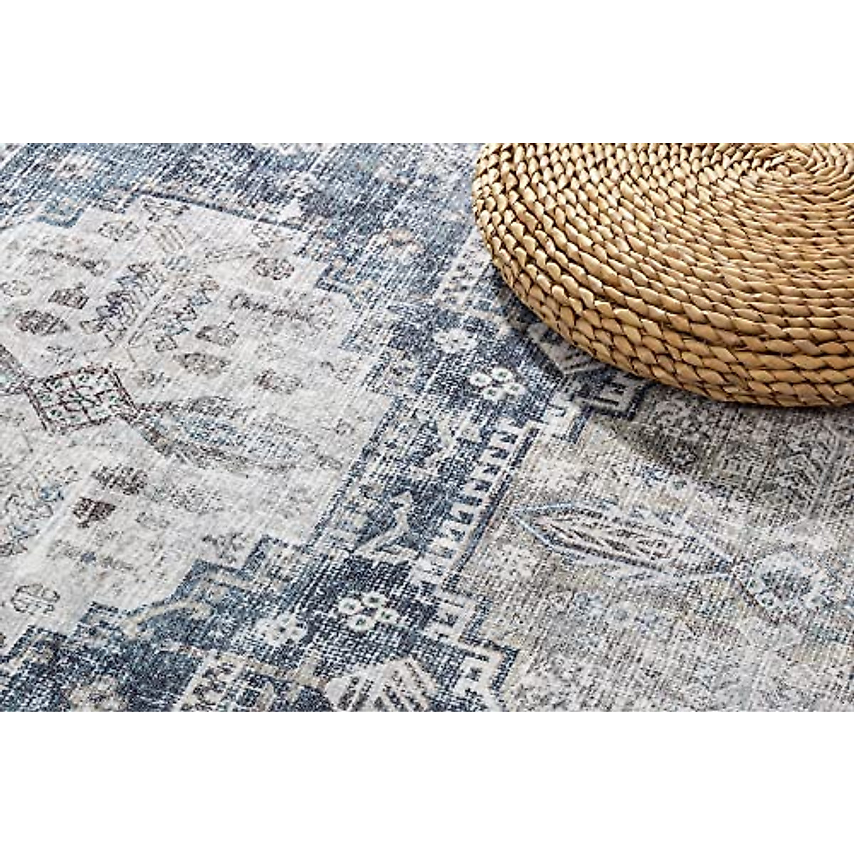 ComiComi Washable Rug 5x7 - Antique Distressed 5x7 Area Rugs, Ultra Thin Rugs for Living Room, Vintage Tribal Bedroom Rugs(Blue/Grey, 5'x7')