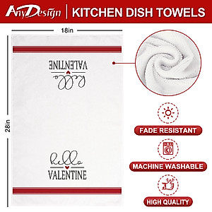 AnyDesign Valentine's Day Kitchen Towels 18 x 28 Inch Red White Hearts Dish Towel Sweet Love Hello Valentine Hand Drying Tea Towel for Wedding Anniversary Cooking Baking, 2Pcs