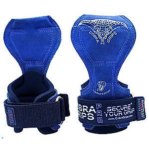 Cobra Grips PRO Weight Lifting Gloves Heavy Duty Straps Alternative to Power Lifting Hooks Power Lifting for Deadlifts with Built in Adjustable Neoprene Padded Wrist Wrap Support (PRO Blue Leather)