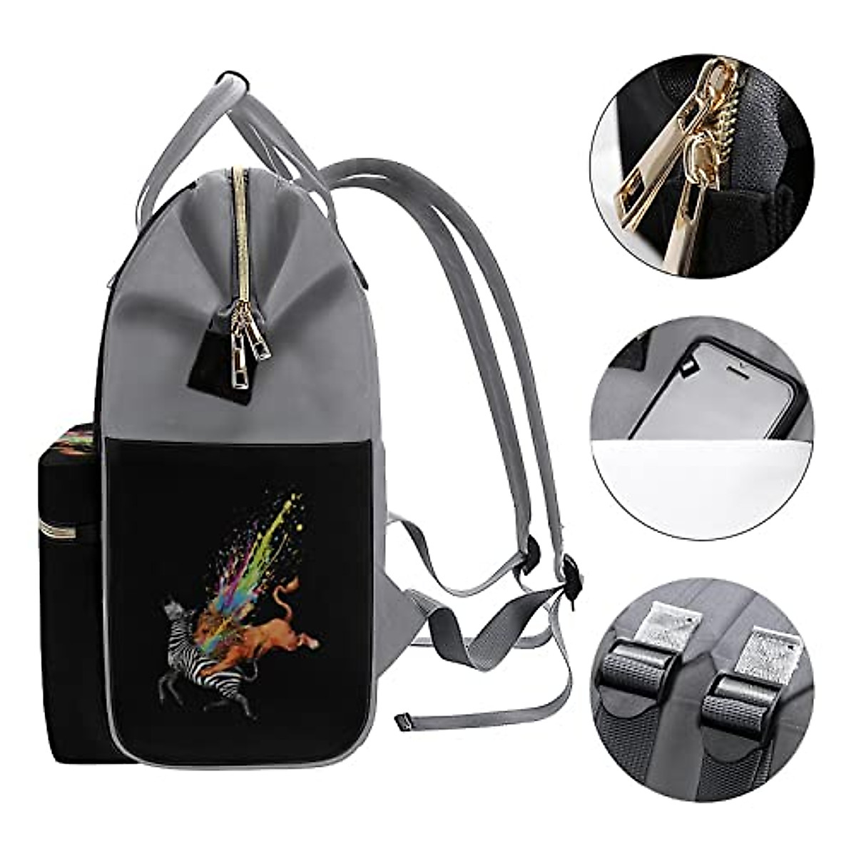 Lion Zebra Diaper Bag Backpack Large Capacity Mommy Bags Multifunction Nappy Bag Travel Back Pack Gray-Style