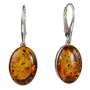 Amber Earrings - French Leverback Honey Oval Baltic Amber Dangling Earrings "Lois" - Sterling Silver Jewelry Collection