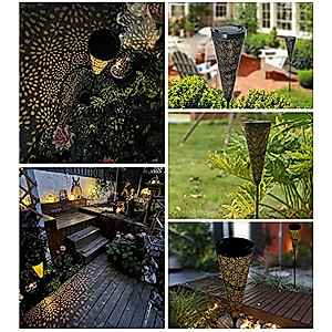 Solar Lights, Outdoor Garden Lanterns,Stake Lights Warm White, LED Waterproof Decorative Metal Light for Porch Garden Patio Backyard Courtyard Pathway 2 Pack