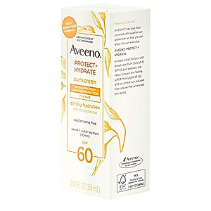 Aveeno Protect + Hydrate Moisturizing Face Sunscreen Lotion With Broad Spectrum Spf 60 & Prebiotic Oat, Weightless & Refreshing Feel, Paraben-free, Oil-free, Oxybenzone-free, 2.0 ounces