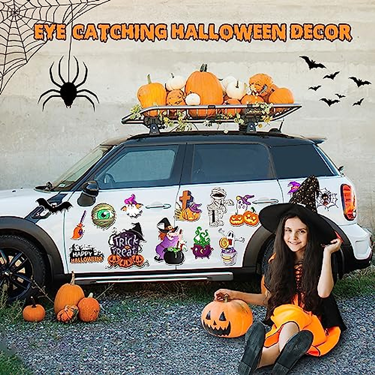 16 Pcs Halloween Magnets Reflective Car Magnets Decorations Halloween Refrigerator Magnetic Stickers Holiday Pumpkin Bat Magnet Stickers Accessories for Car Garage Door Fridge Locker Metal Surface