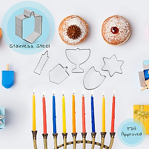Aviv Judaica Hanukkah Fun Stainless Steel Cookie Cutters Molds Set of 5 Chanukah Story Shapes - Menorah - Dreidel - Candle - Maccabee Shield - Star of David