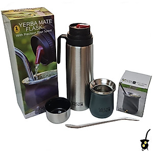 Gaucho Bruno - Stainless Steel Thermal Mate for Drinking Yerba Mate, Bombilla Straw and 1 litre Flask with Pouring Spout | Easy to Clean | Comfortable to Hold | Maintains drink temperature