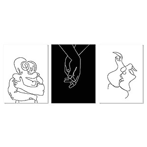 Minimalist Black and White Canvas Wall Art Love Painting for Couples Bedroom Line Drawing Art Poster Prints Framed Artwork Pictures Bathroom Living Room Wall Decor Ready to Hang