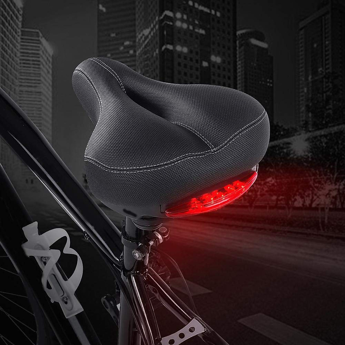 Qiter Bike Saddle, Mountain Road Bike Soft Seat Saddle with Tail Light Replacement Bicycle Accessories