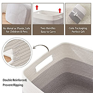 OIAHOMY Cotton Rope Basket 71L - Blanket Basket Living Room,Kids Woven Basket with Handle, Nursery Storage Basket,Baby and doy Toy Baskets Bin, Gradient Grey