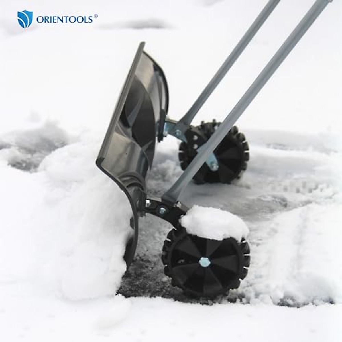 ORIENTOOLS Heavy Duty Snow Shovel, Rolling Adjustable Snow Pusher with 6" Wheels, Efficient Snow Plow Suitable for Driveway or Pavement Clearing (26" Blade)