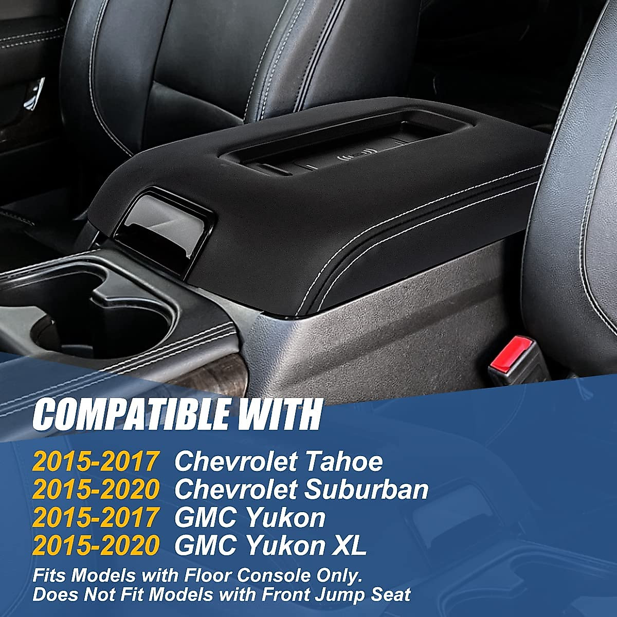 Auto Dynasty [Floor Console Model] Center Console Lid Assembly with Wireless-Charger Compatible with Chevy Tahoe Suburban GMC Yukon XL 2015-2020, Black