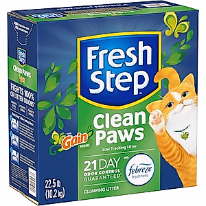 Fresh Step Clean Paws Cat Litter With Febreze Freshness With Febreze Gain Scent, Low-Tracking Clumping Litter With Guaranteed Odor Control, 22.5 lb. Box