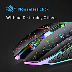 TENMOS V7 Wireless Gaming Mouse, Rechargeable LED Wireless Mouse Silent Optical Rainbow USB Computer Mice for Laptop PC (Black)