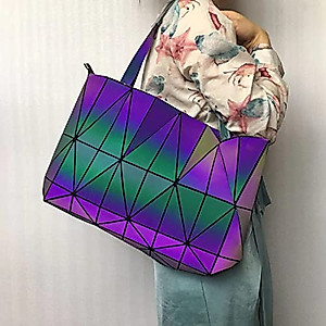 RBATG Large Capacity Tote Bag for Women Fashion Luminous Shoulder Bag Geometric Lattice Women's Handbag (Triangle tote bag C)