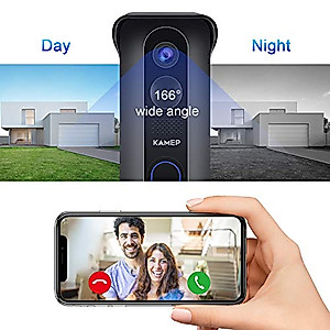 [Upgraded] Wireless WiFi Video Doorbell Camera with Chime HD 1080P Waterproof Home Security Doorbell Camera Battery Powered with 2-Way Audio, Motion Detection,IR,Wide Angle,Cloud Storage, KAMEP