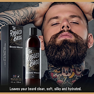 The Rugged Bros Beard Wash Unscented for Face and Beards - Natural Shampoo Made with Organic Aloe Vera Leaf Juice - Cleanses Facial Oil and Dirt While Softening and Moisturizing
