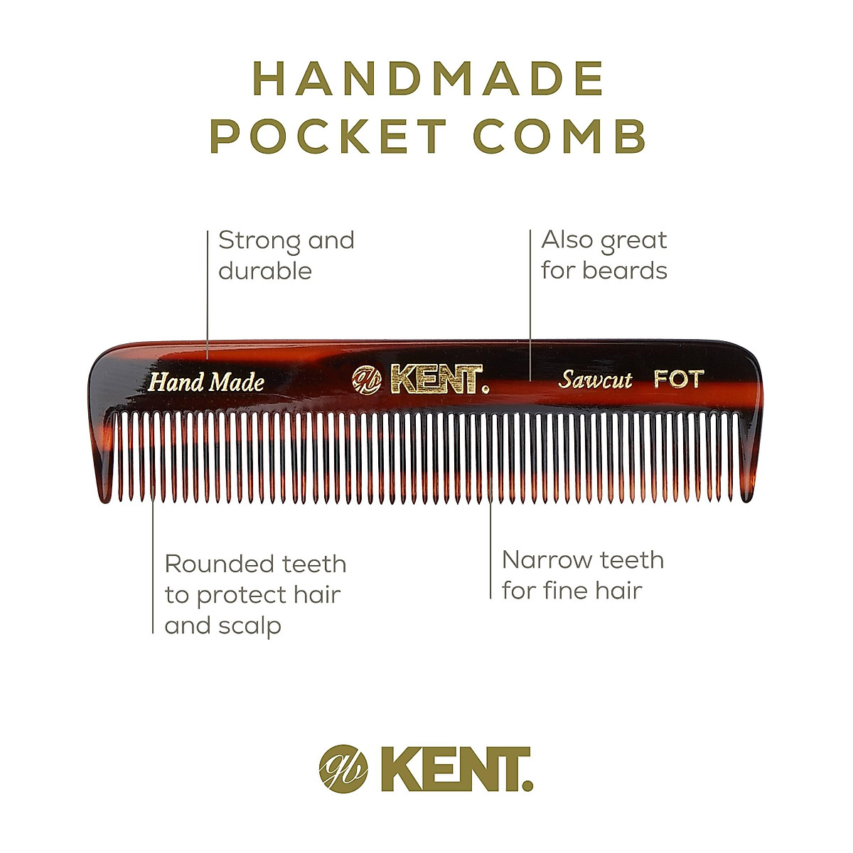 Kent Set of Combs - 81T Beard and Mustache Comb, FOT Pocket Comb, and PF22 Hair Brush - Best Beard and Mustache Grooming Kit, Travel and Home Beard Care Kit