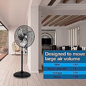 BILT HARD 3850 CFM 18" High Velocity Pedestal Oscillating Fan, 3-Speed Industrial Standing Fan with Aluminum Blades, Heavy Duty Metal Shop Fan for Commercial, Residential, and Garage, 2 Pack