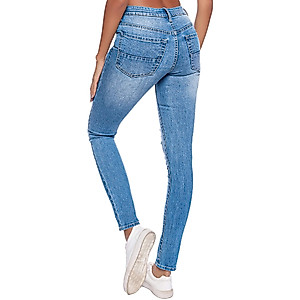 Resfeber Women's Ripped Boyfriend Jeans Stretch Distressed Jeans Capri Mom Jean with Hole