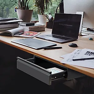 OSteed Under Desk Drawer 18", Pull-out Storage Organizer with Tall Brackets Mounted Under Wooden Table with a Max 2" Crossbar, Black_Tall Version