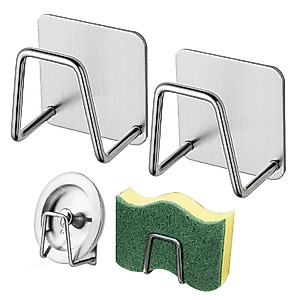 RALIS 2Pcs Sponge Holders for Kitchen Sink,Minimal Size Save Sink Space- SUS304 Stainless Steel,Quick Drying Strong Adhesive Sponge Holder-Silver