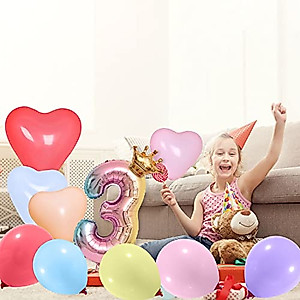 40-Inch Rainbow Gradient Number 3 Crown Balloons Set, 3rd Birthday Decorations, 3rd Birthday Balloons for 3th Anniversary decorations. (birthday balloon 3)