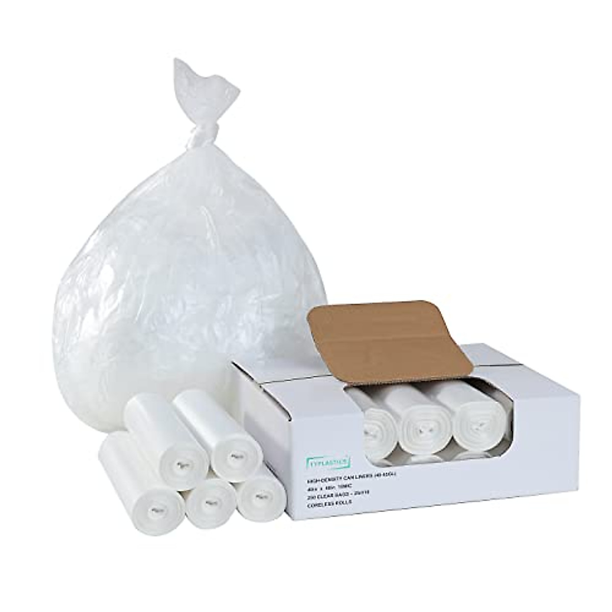 TYPLASTICS 40-45 Gallon Clear Trash Can Liners - 40" x 48" - HD Garbage Bags - Case of 250