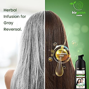 BIOGREEN ROOTS Ammonia-Free Herbal Hair Shampoo - Effectively Covers Gray Hair for Men and Women - Natural Color and Herbal Nourishment - No Stain on Skin - Dark Brown (200 ml)