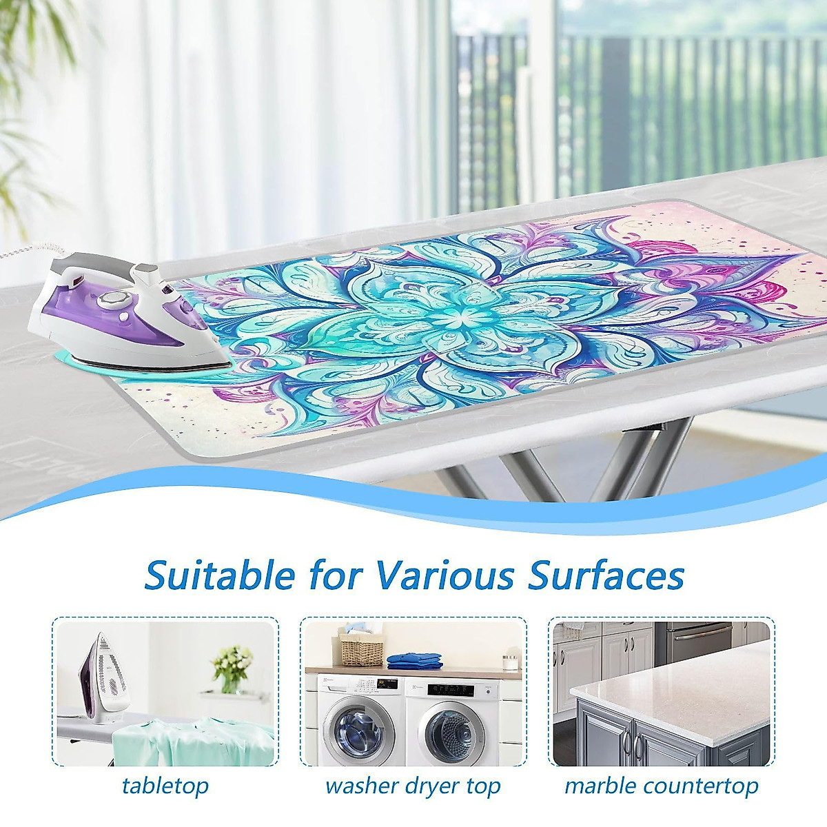 GOODOLD Mandala Ironing Mat Portable Travel Ironing Pad for Washer,Dryer,Table Top, Iron Board Alternative Cover, Large Heat Resistant Ironing Blanket