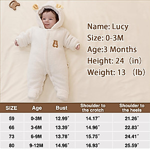 XIFAMNIY Newborn Fleece Footie Jumpsuit Hooded Warm Thicken Winter Outwear Snowsuit for Baby Girls and Boys