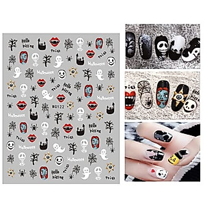 8 Sheets Halloween Nail Art Stickers Decals Self-Adhesive Pegatinas Uñas Cute Ghost Pumpkins Skull Spider Web Nail Supplies Nail Art Design Decoration Accessories