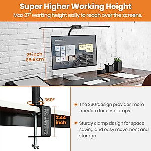 LASTAR LED Desk Lamp with Remote Control ＆ 32.5" Wide Double Head, Architect Desk Lamp for Home Office with Clamp, Timer, 24W Ultra Bright Gooseneck Desk lamp for Computer Reading, Black