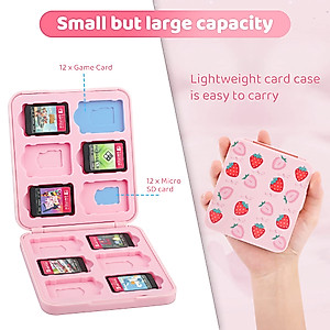 GLDRAM Strawberry Game Case for Nintendo Switch, Pink Game Holder Case for 12 Switch Game Cards and 12 Micro SD Cards, Cute Switch Game Case Storage, Portable Game Accessories Kit for Switch/OLED/Lite