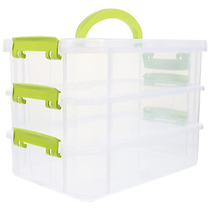 Zerodeko Tool Box 3-Tiers Storage Box, Stackable Carry Box Transparent Storage Bin Portable Storage Container Plastic Storage Case Art Supply Organizer for Organizing Sewing Suitcase