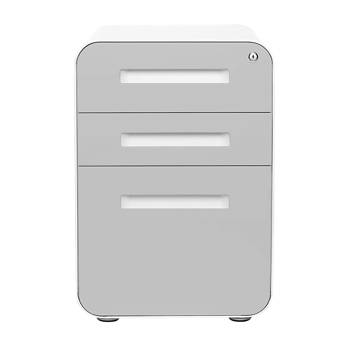 Laura Davidson Furniture Stockpile 3 Drawer File Cabinet with Lock - Under Office Desk Metal Filing Cabinet, Legal/Letter File Folders, Wheels and Stationary Feet, Pre-Assembled, Light Grey Faceplate