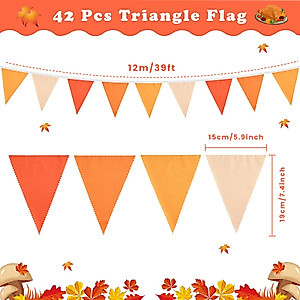 jijAcraft 39Ft Fall Banner Decorations Triangle Fabric Pennant Flag, 42 Pcs Fall Decor Thanksgiving Day Harvest Autumn Party Home Outdoor Garden Hanging Wedding Birthday Decoration (Orange)