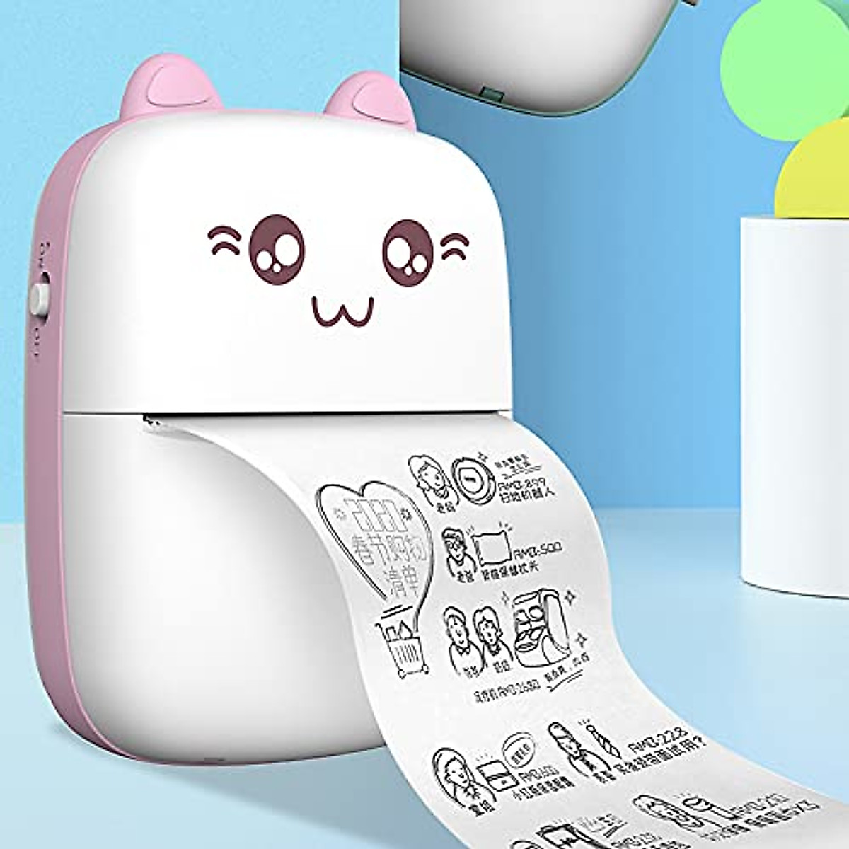 Greaked Mini Printer Portable Pocket Thermal Printer with Rolls Paper USB Cable, Bluetooth Wireless Smart Printer for Retro-Style Photos Pictures Receipts Study Notes Labels Lists Memo