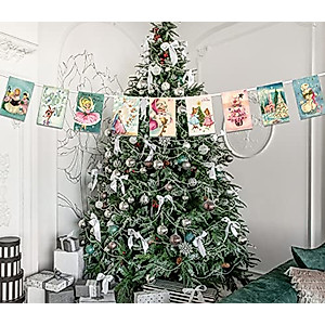 Vintage Style Christmas Banner Retro Christmas Garland Retro Christmas Bunting Decoration Vintage Style Xmas Bunting Banner for Home Fireplace Christmas Holiday New Year Party Indoor Outdoor Decor