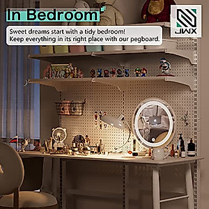 JWX Standing Shelf Unit, White Home Office Garage cabinets with Metal Pegboard and 15 Pieces Organizer Tool Holders