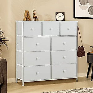 Sapodilla 9 Drawers Dresser for Bedroom,Chest of Drawers with Metal Frame Side Hook Wood Top,Large Capacity Closet Dresser in Living Room Hallway Nursery Storage Room (White, 9 Drawers)