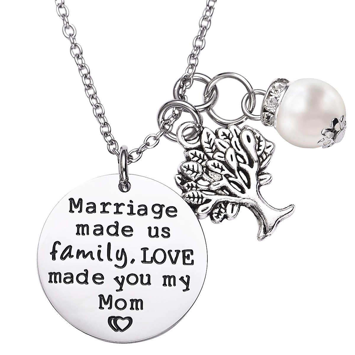 LParkin Mother in Law Gift Stepmom Necklace Mother of The Groom Bride Gifts Marriage Made Us Family Love Made You My Mom Wedding Necklaces