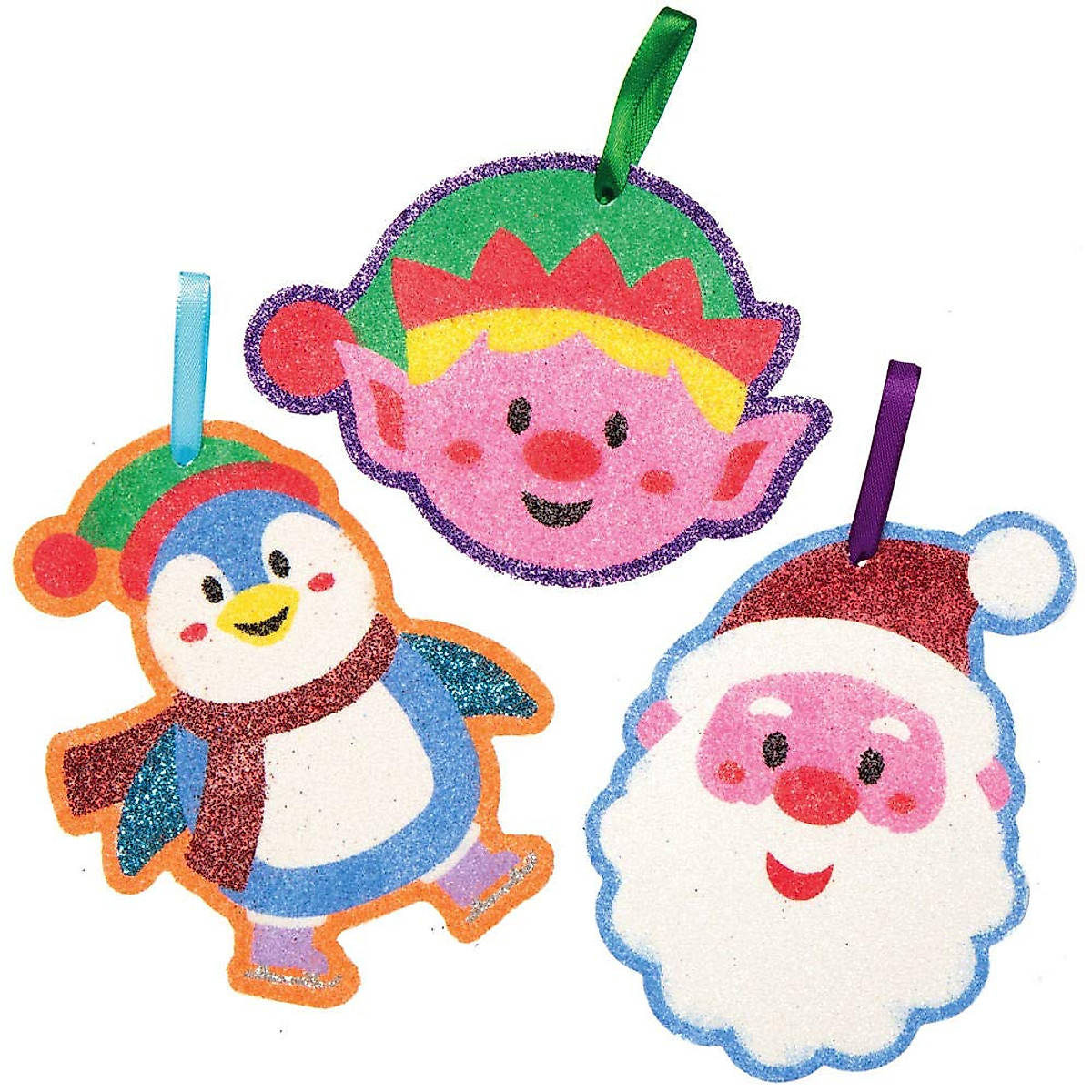 Baker Ross AX485 Christmas Sand Art Decorations - Pack of 12, Festive Tree Ornaments for Creative Craft Activities to Make and Decorate